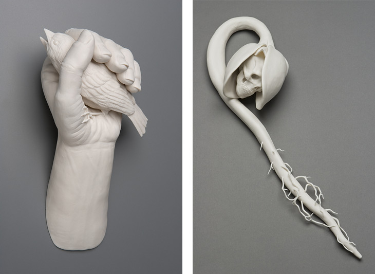 Disturbing porcelain sculptures about the union between man and nature ...