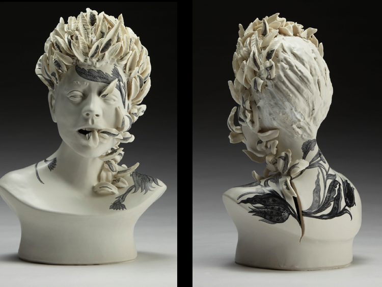 Viral Series, ceramic busts by Jess Riva Cooper - Ego - AlterEgo