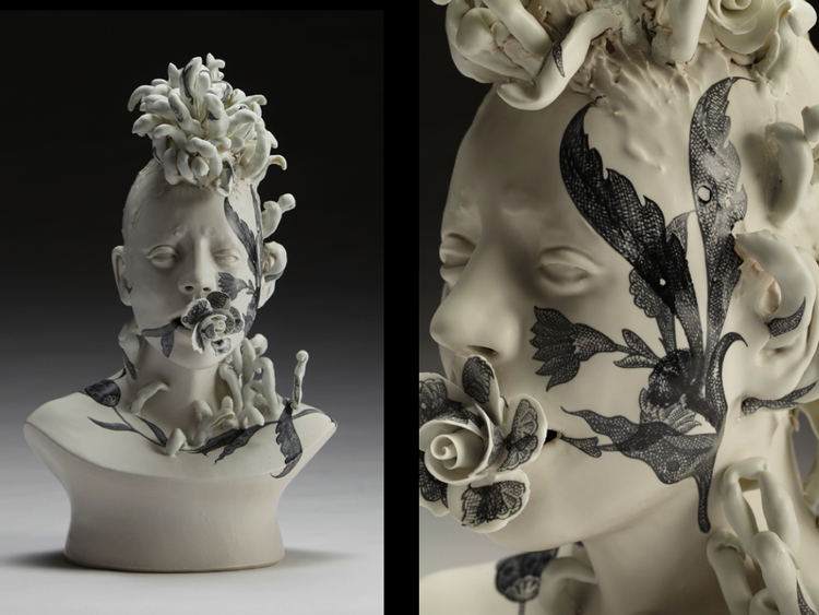 Viral Series, ceramic busts by Jess Riva Cooper - Ego - AlterEgo