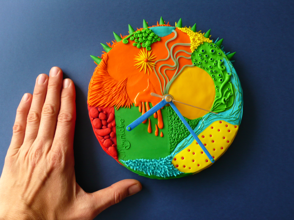 Abstract mixture – wall clock made of polymer clay by Justyna ...