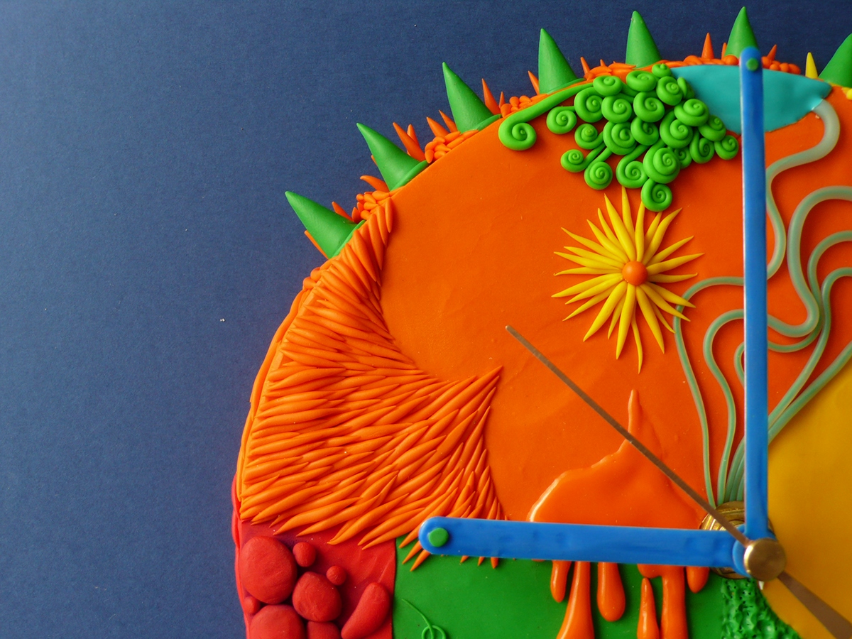 Abstract mixture – wall clock made of polymer clay by Justyna ...