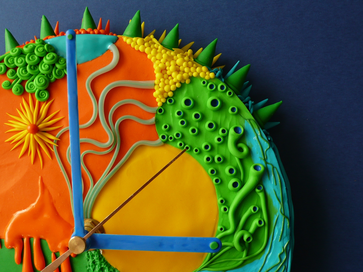 Abstract mixture – wall clock made of polymer clay by Justyna ...