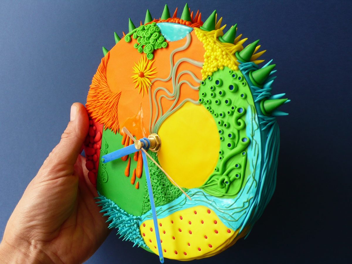 Abstract mixture – wall clock made of polymer clay by Justyna ...