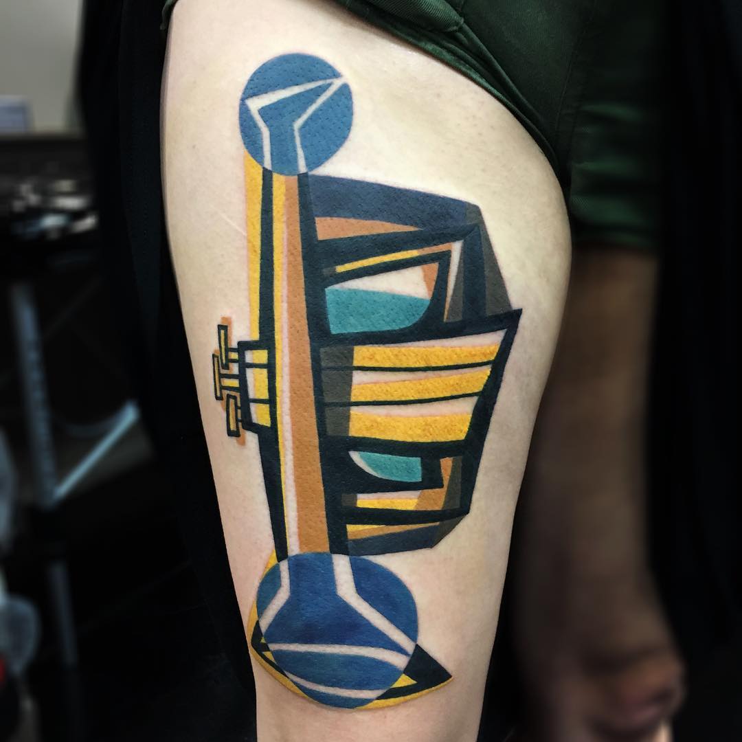 Colorful cubist tattoos inked by Mike Boyd - Ego - AlterEgo