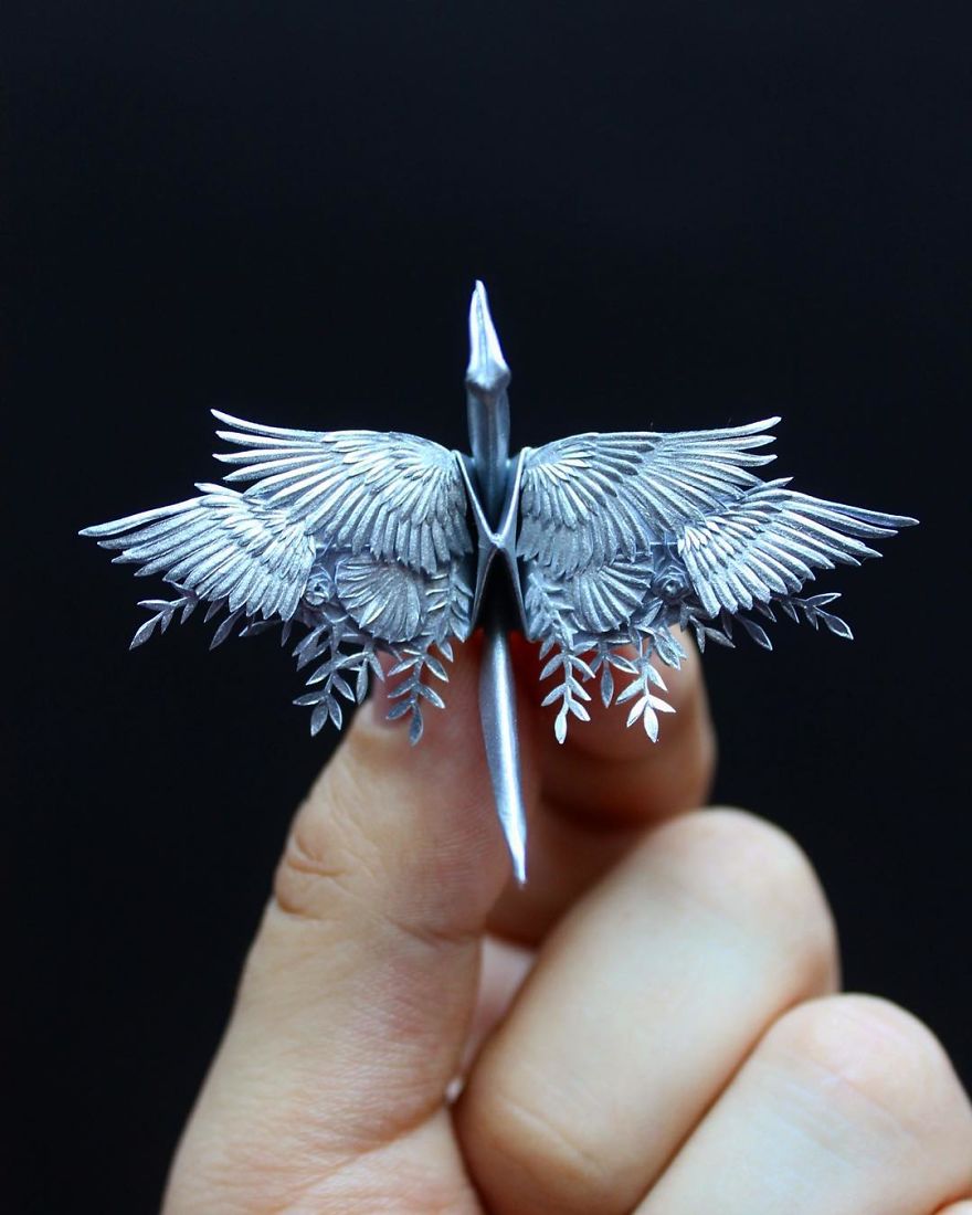 Folded and decorated origami crane project by Cristian Marianciuc - Ego ...